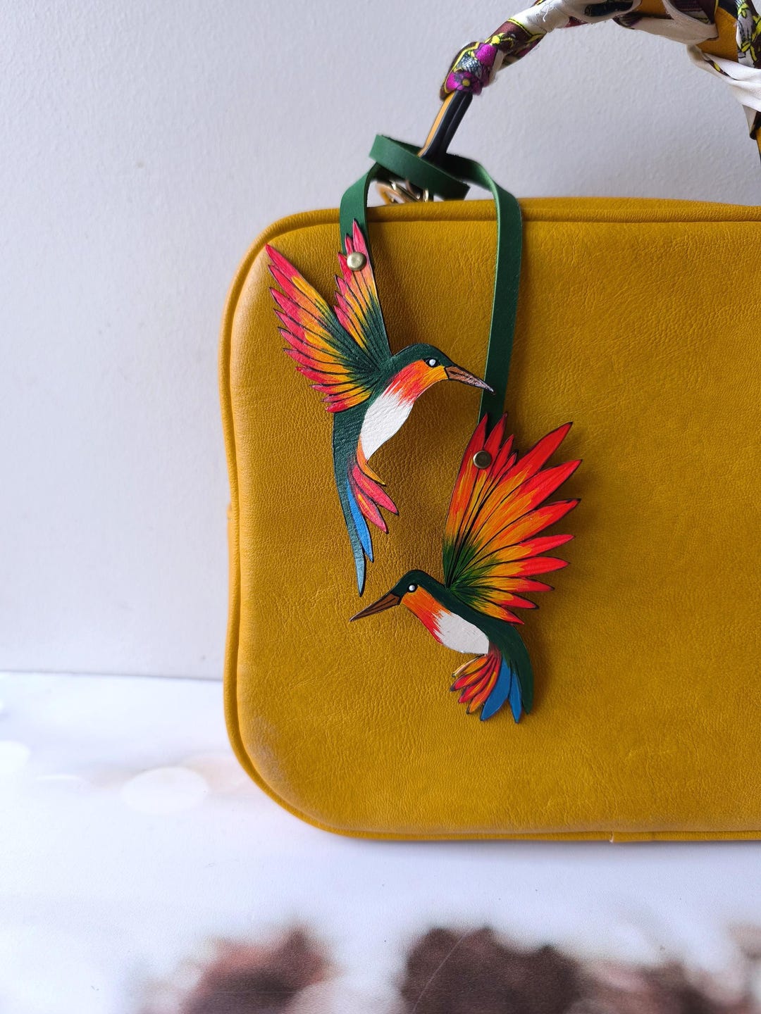 Handmade Leather Hummingbird Bag Charm: Painted Bird Purse Accessory - Etsy