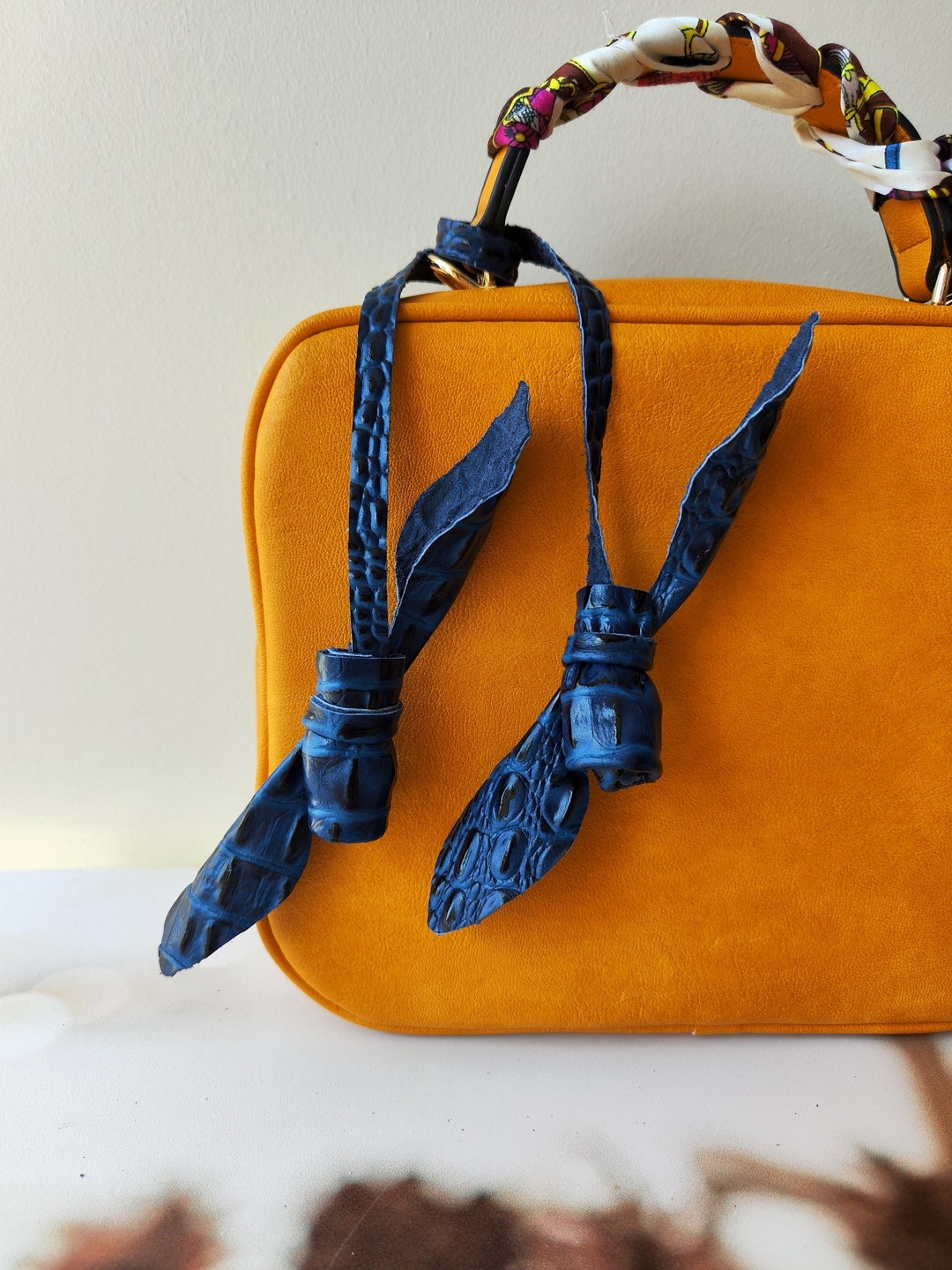 Leather Roses Bag Charm, Croco Pattern Purse Charm, Flower Handbag ...