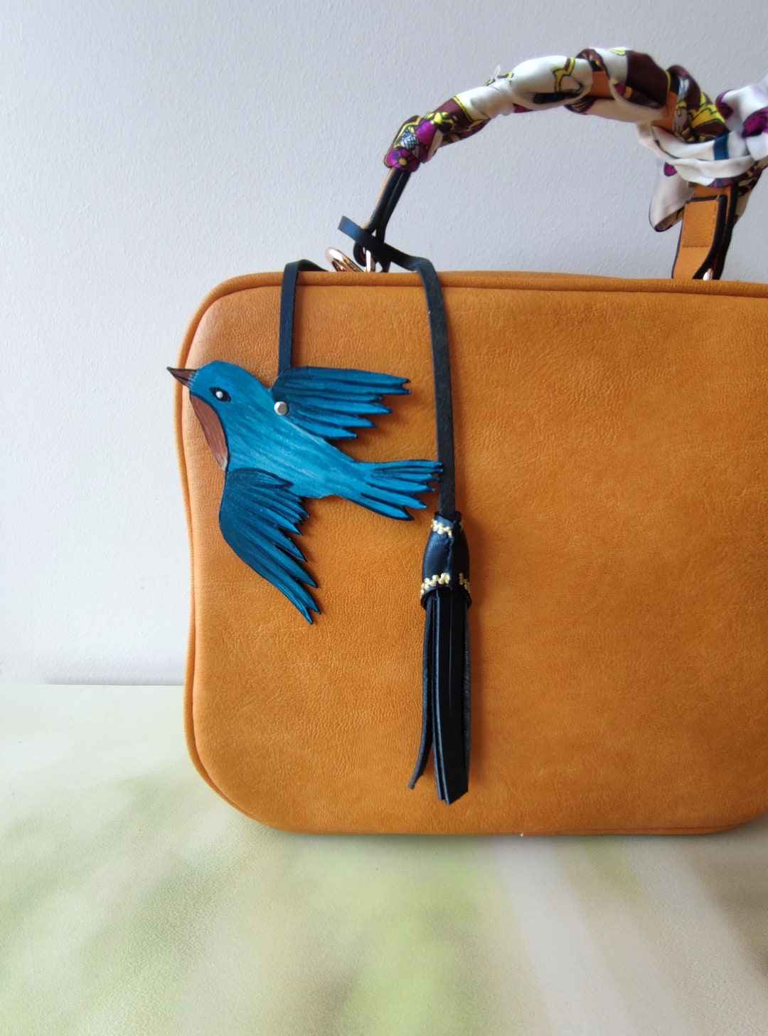 Blue Bird Bag Charm, Leather Bag Charm, Eastern Bluebird Handbag Charm, Bird Lover Gift ...