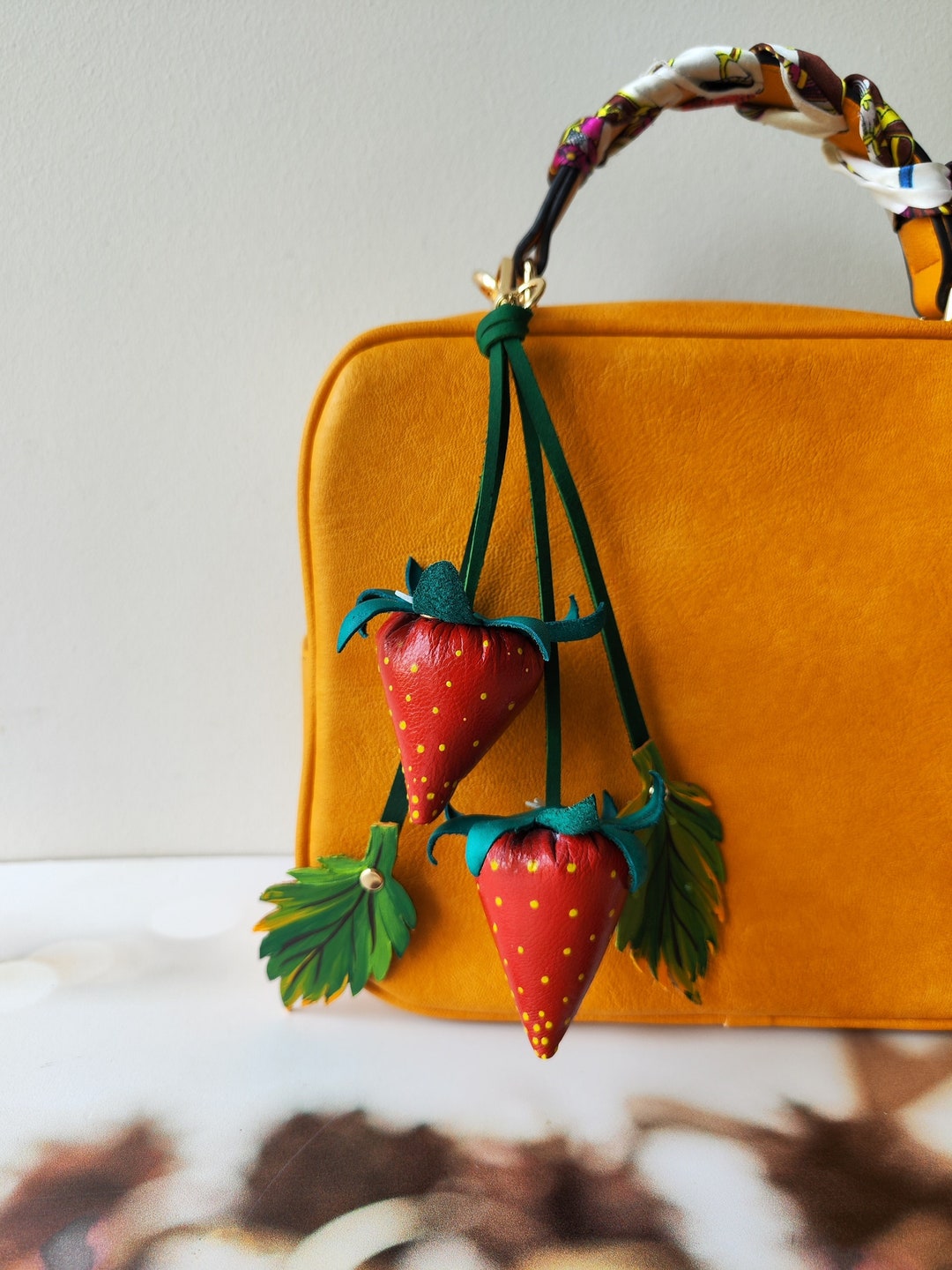 Handmade Leather Strawberry Bag Charm, Strawberry Handbag Charm, Fruit ...