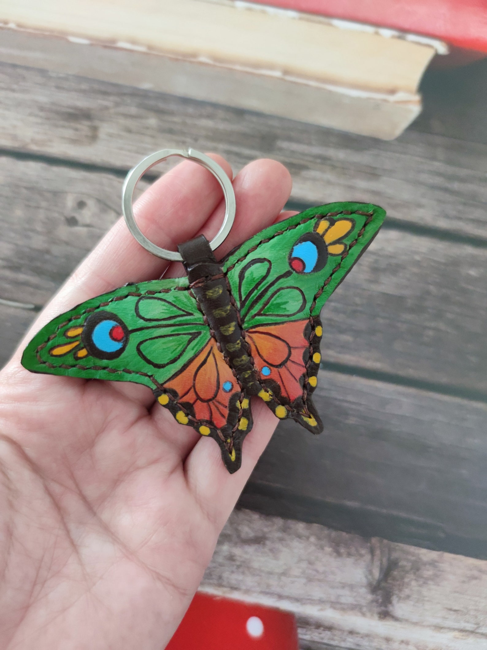 Leather Butterfly Key Ring Hand-painted Butterfly Keychain Key - Etsy