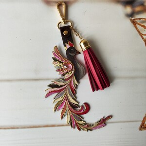 Dainty Bird Purse Charm, Unique Leather Phoenix Purse Charm, Leather ...
