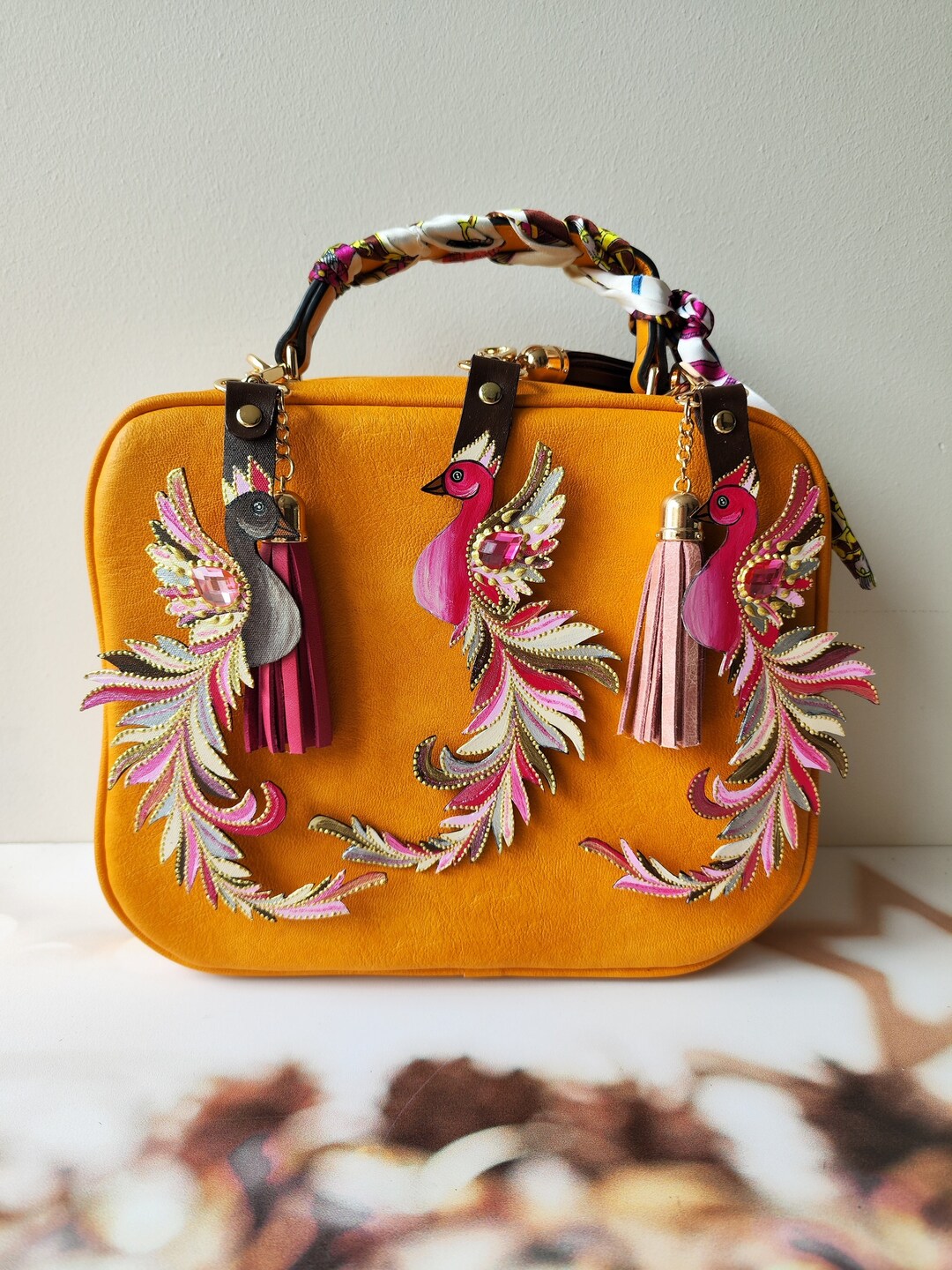 Dainty Bird Purse Charm, Unique Leather Phoenix Purse Charm, Leather ...