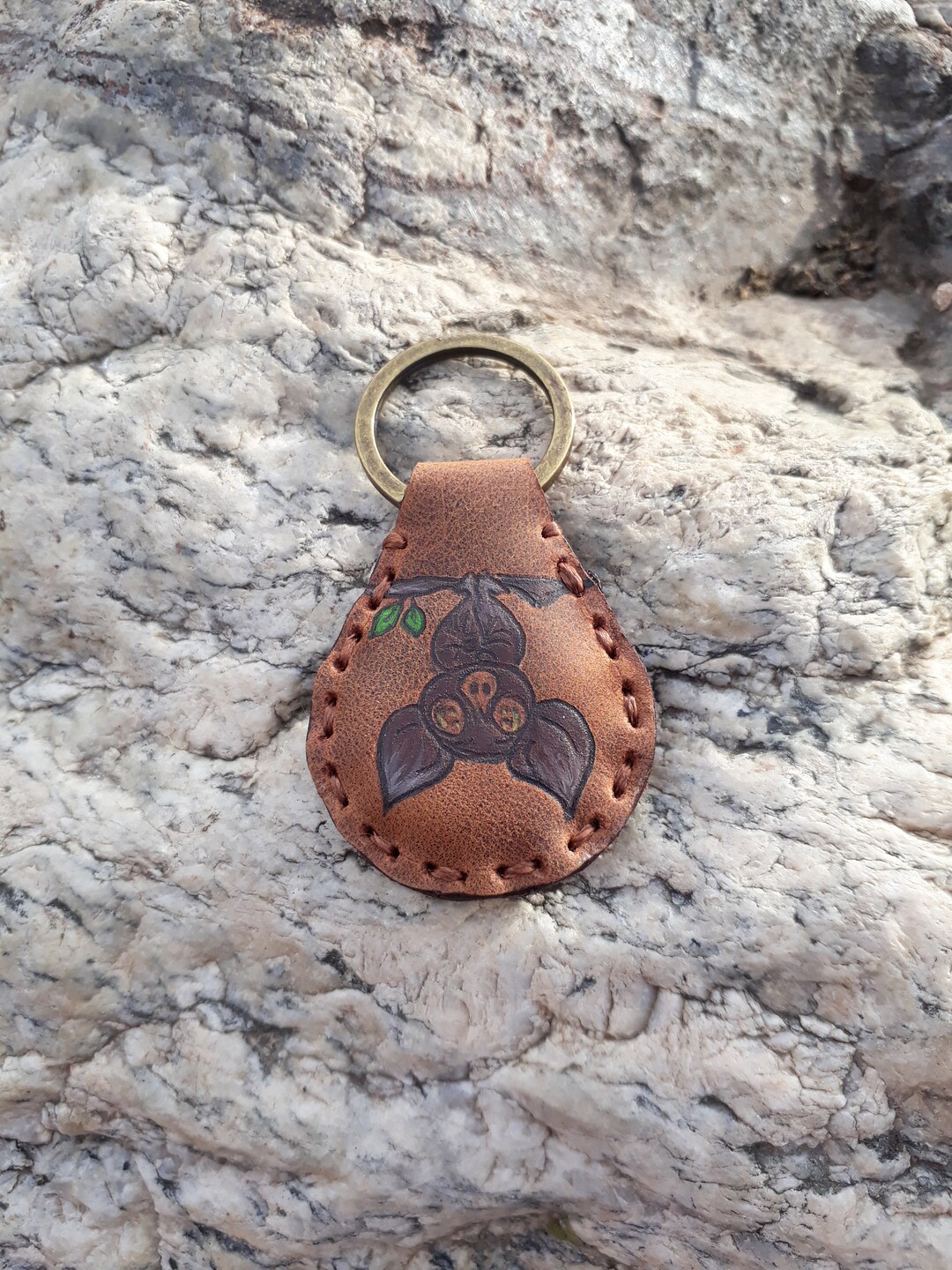 Handmade Leather Bat Keychain: Hand-painted Key Fob - Etsy