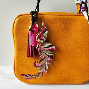 Dainty Bird Purse Charm, Unique Leather Phoenix Purse Charm, Leather ...