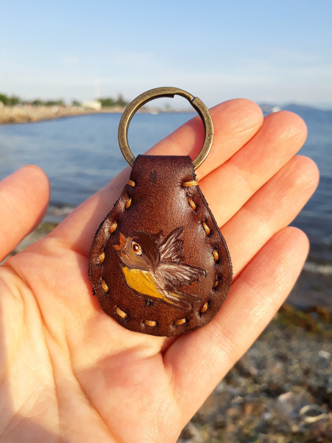 Bird Leather Keychain Bird Key Fob Animal Keychain Genuine | Etsy