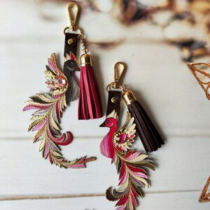 Dainty Bird Purse Charm, Unique Leather Phoenix Purse Charm, Leather ...