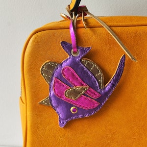 Purple Angelfish Leather Purse Charm, Tropical Fish Handbag Charm, Fish ...