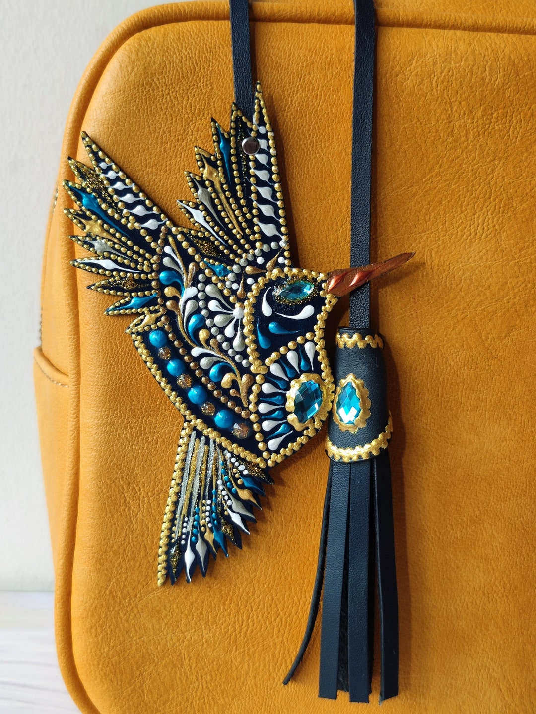 Handmade Leather Hummingbird Bag Charm: Painted Bird Purse Accessory - Etsy