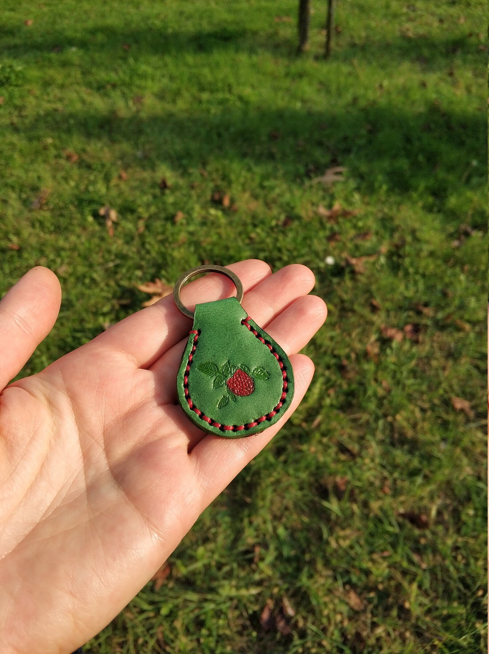 Handmade Leather Raspberry Keychain: Painted Fruit Keyring - Etsy
