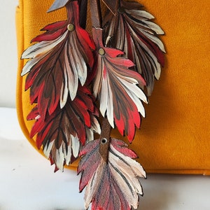 Leaves Handbag Charm, Genuine Leather Purse Charm, Boho Purse, Bag Fob ...