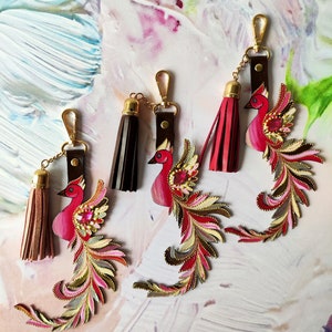 Dainty Bird Purse Charm, Unique Leather Phoenix Purse Charm, Leather ...