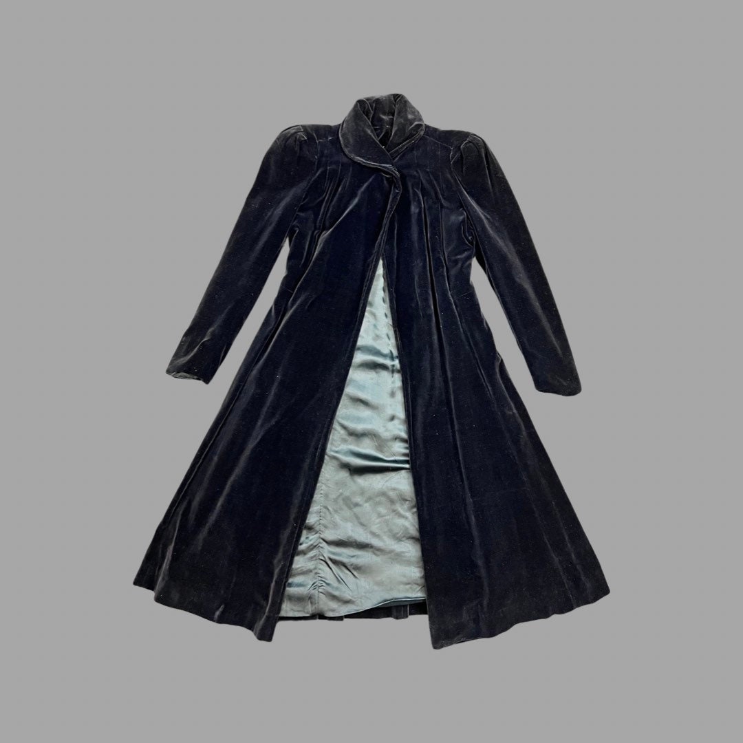 Vintage Black Velvet Coat Midi Swing Coat - Etsy