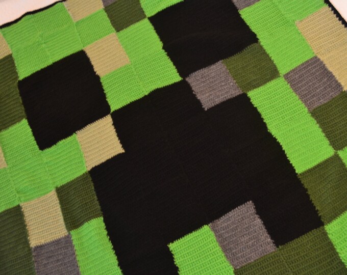 Minecraft Creeper Blanket Crocheted by Hand - Etsy