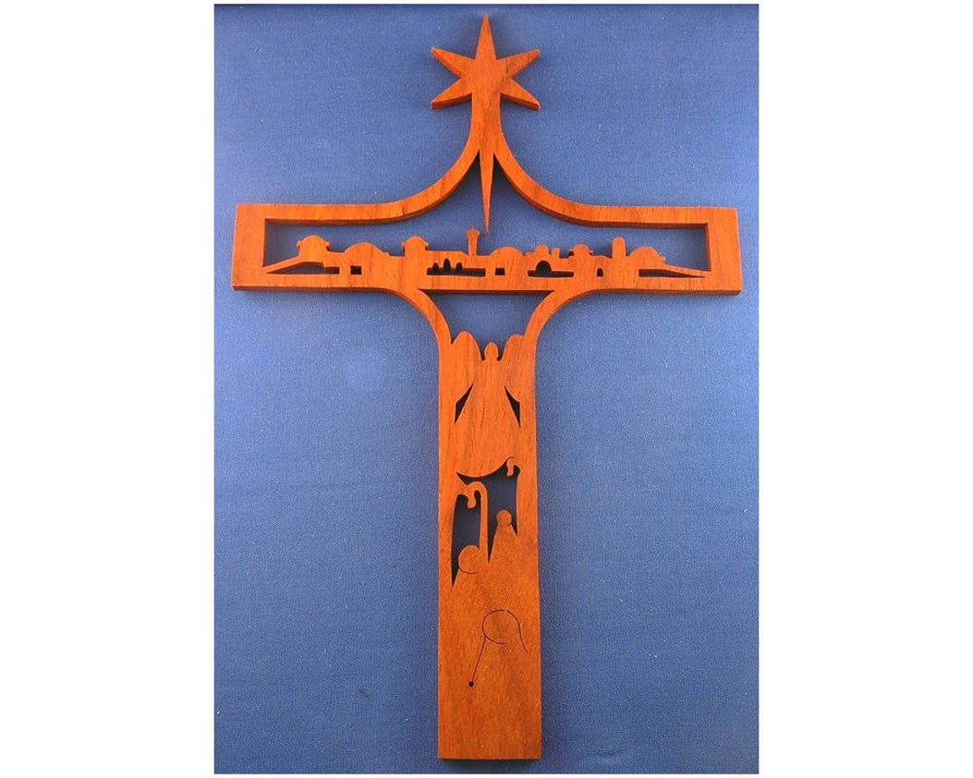 Town of Bethlehem Christmas Cross - Hand Cut From Padauk - Etsy