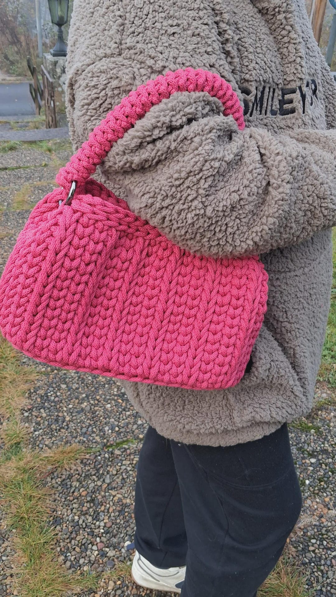 Chunky Crochet Purse – Handmade Pink Bag With Sturdy Handle - Etsy