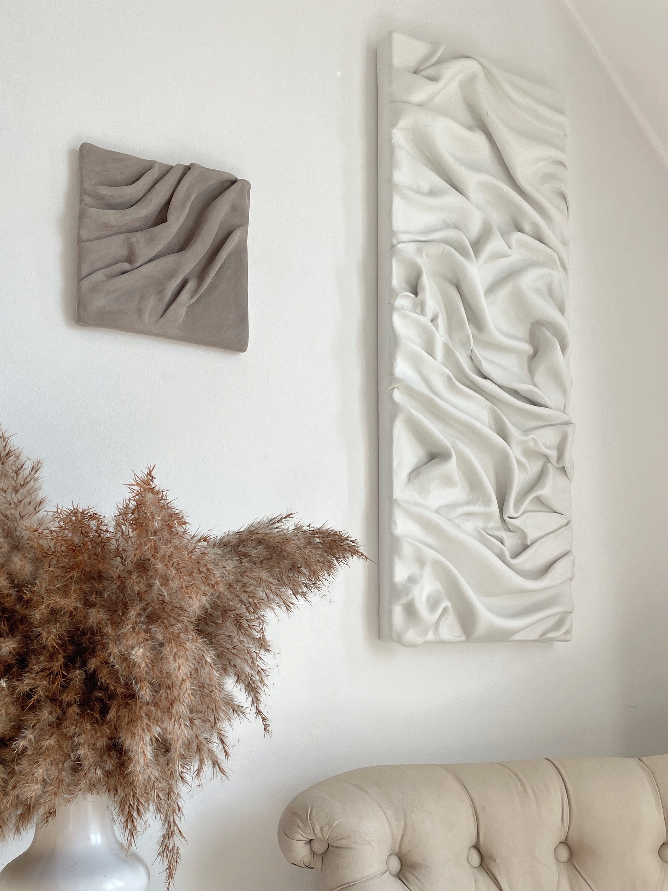 Plaster Wall Art | 3D Draped Fabric Effect | Textured Home Decor ...