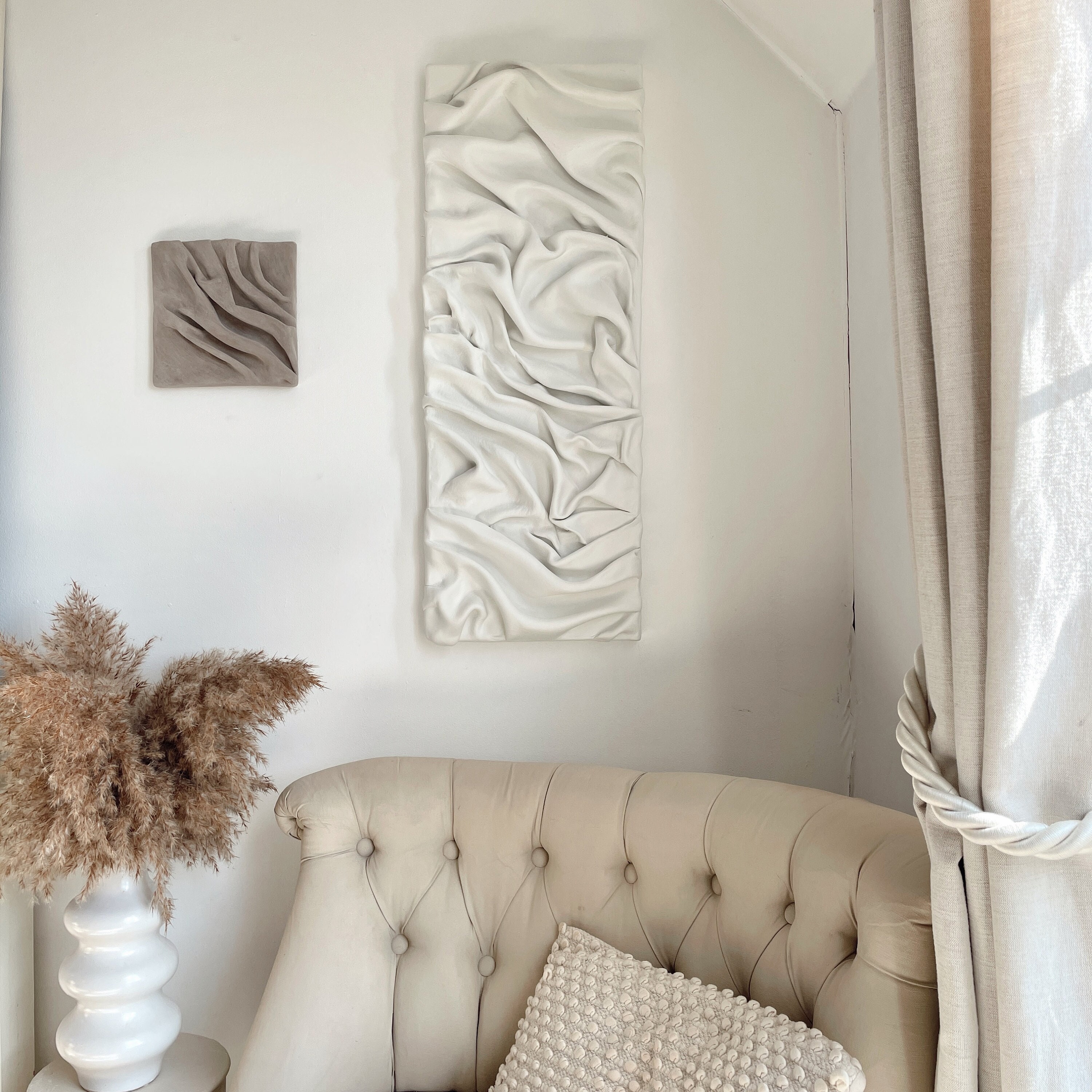 Plaster Wall Art | 3D Draped Fabric Effect | Textured Home Decor ...