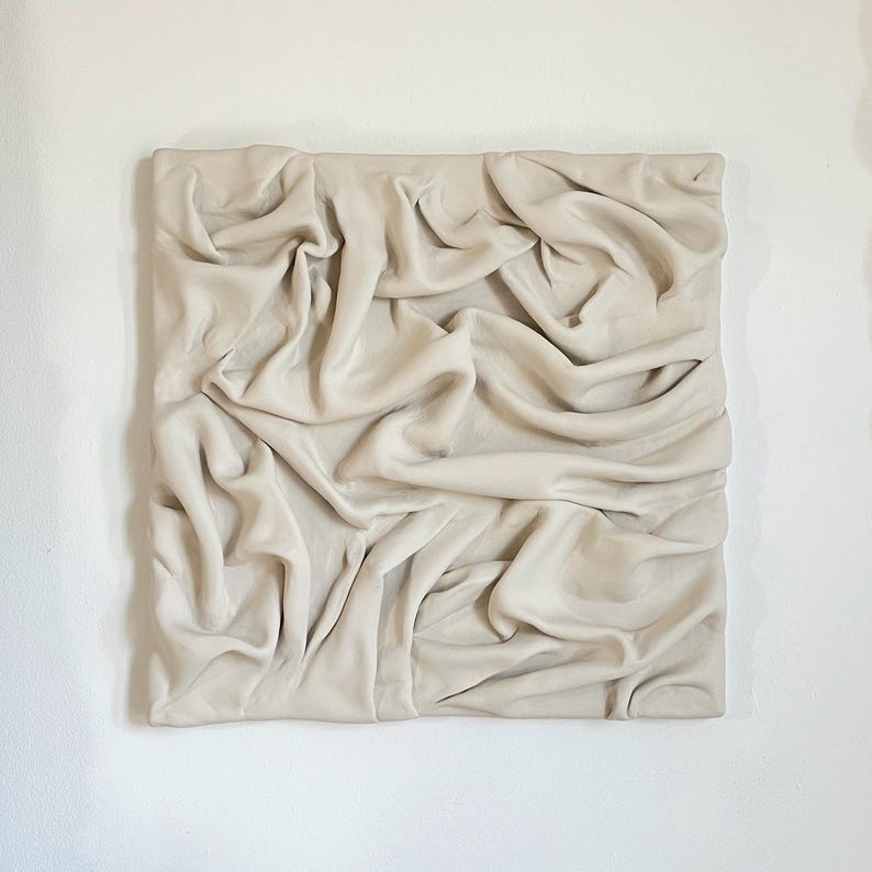 Plaster Wall Art – 3D Draped Fabric Effect | Textured Minimalist Clay ...