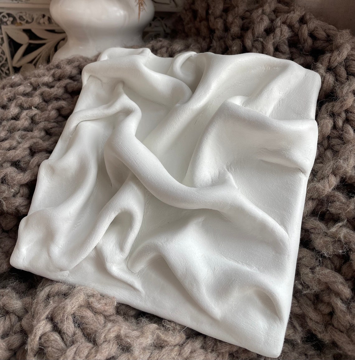 Plaster Wall Art 3D Draped Fabric Effect Textured Home Decor Minimalist ...