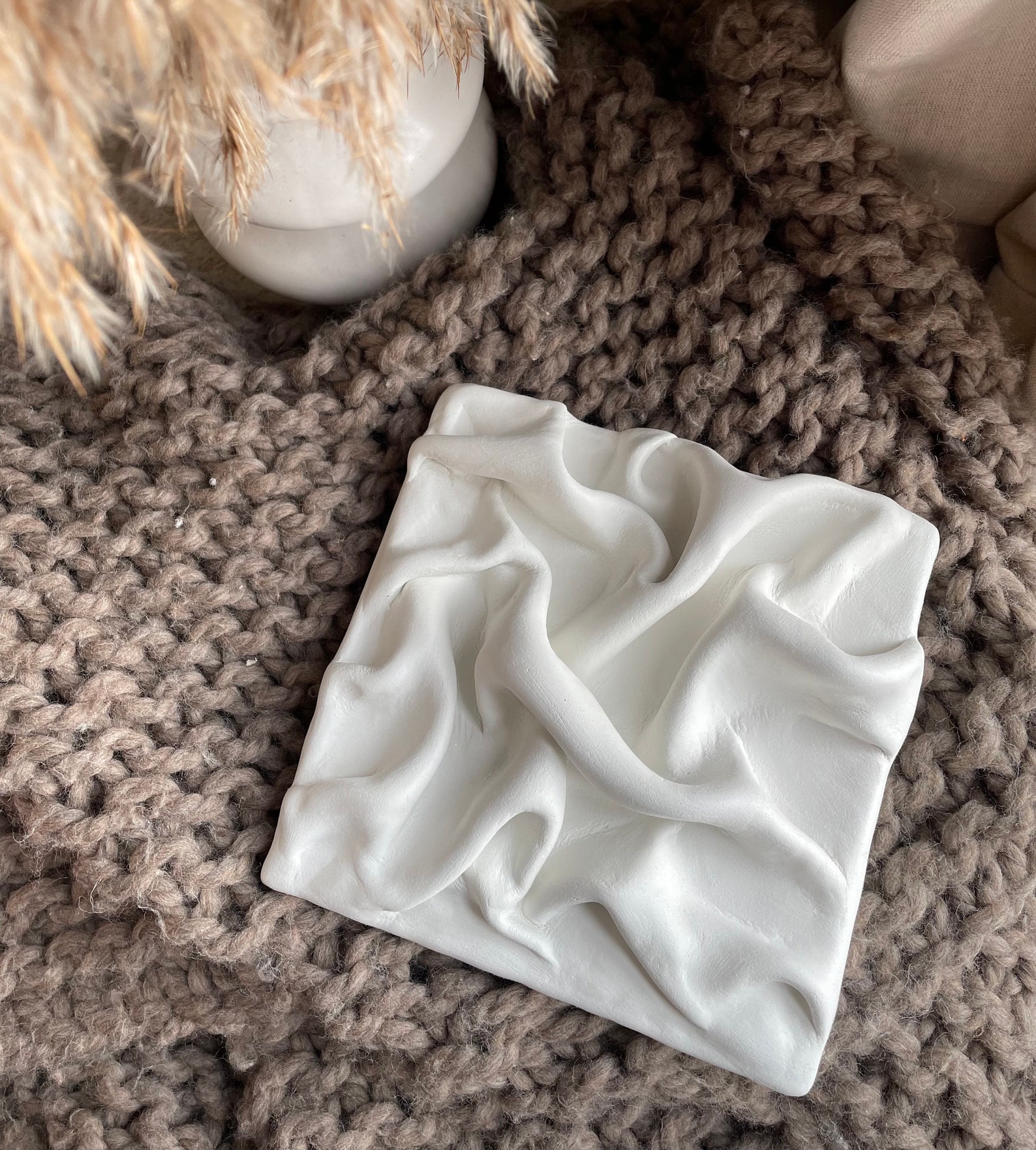 Plaster Wall Art 3D Draped Fabric Effect Textured Home Decor Minimalist ...