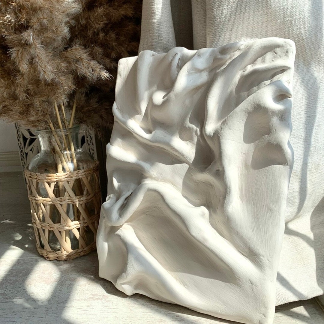 Plaster Wall Art 3D Draped Fabric Effect textured Home Decor Minimalist ...