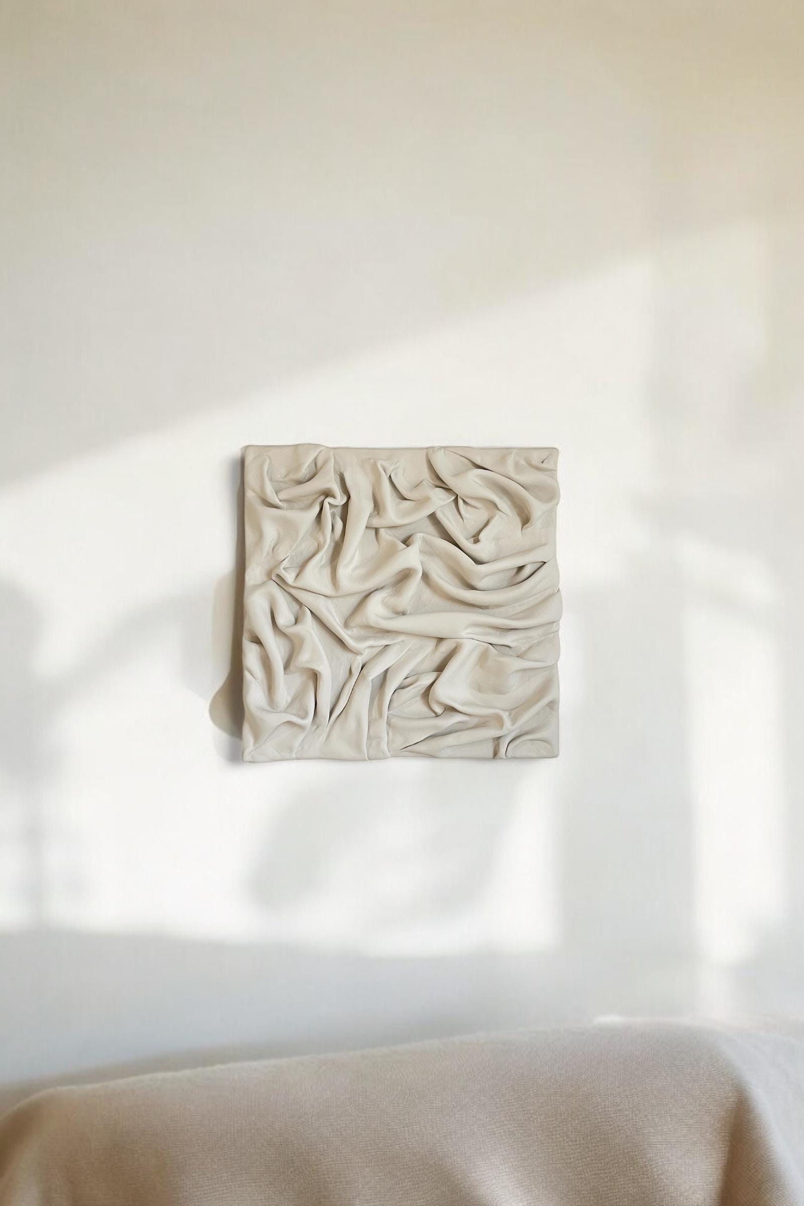 Plaster Wall Art – 3D Draped Fabric Effect | Textured Minimalist Clay ...
