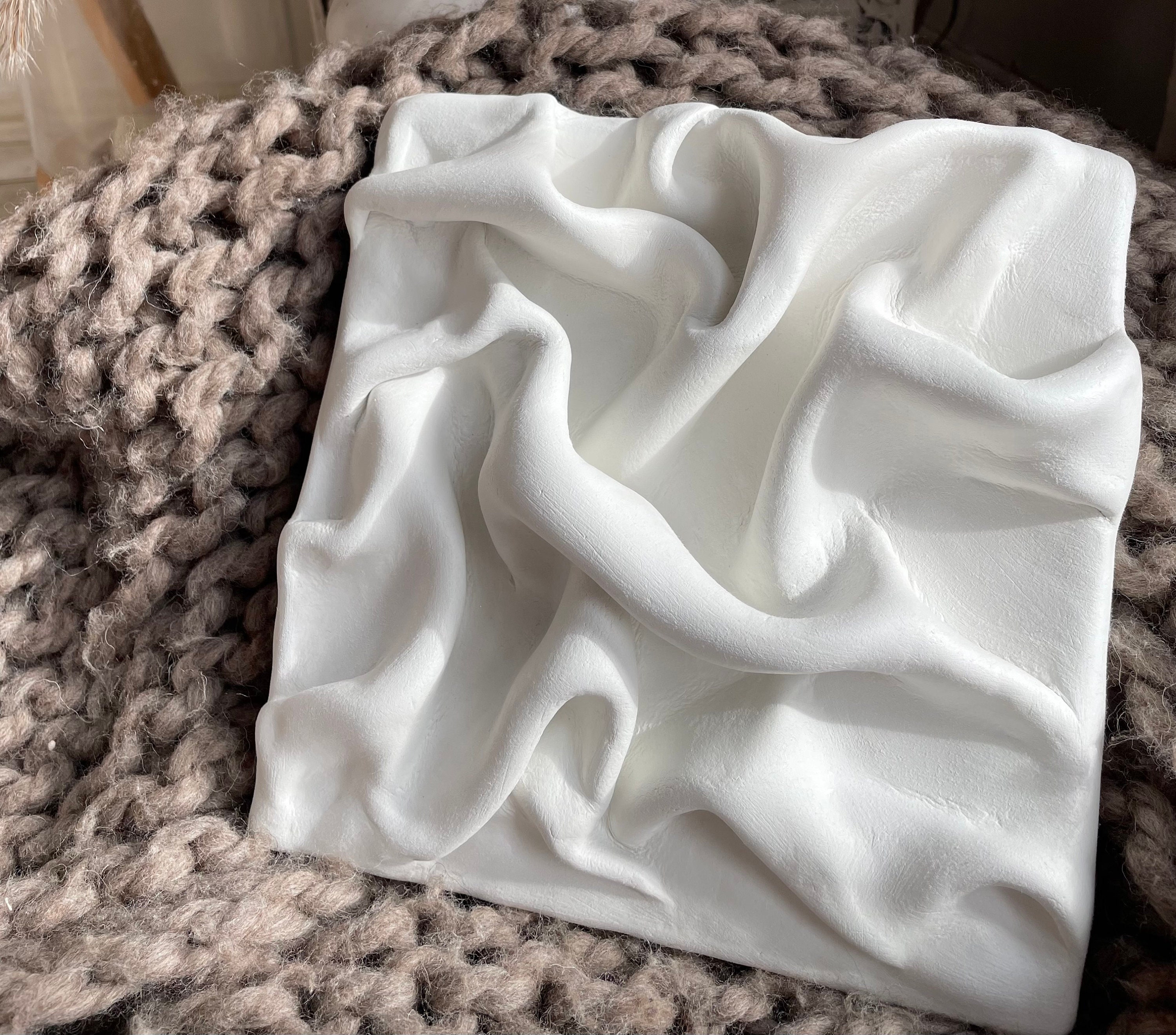 Plaster Wall Art 3D Draped Fabric Effect Textured Home Decor Minimalist ...