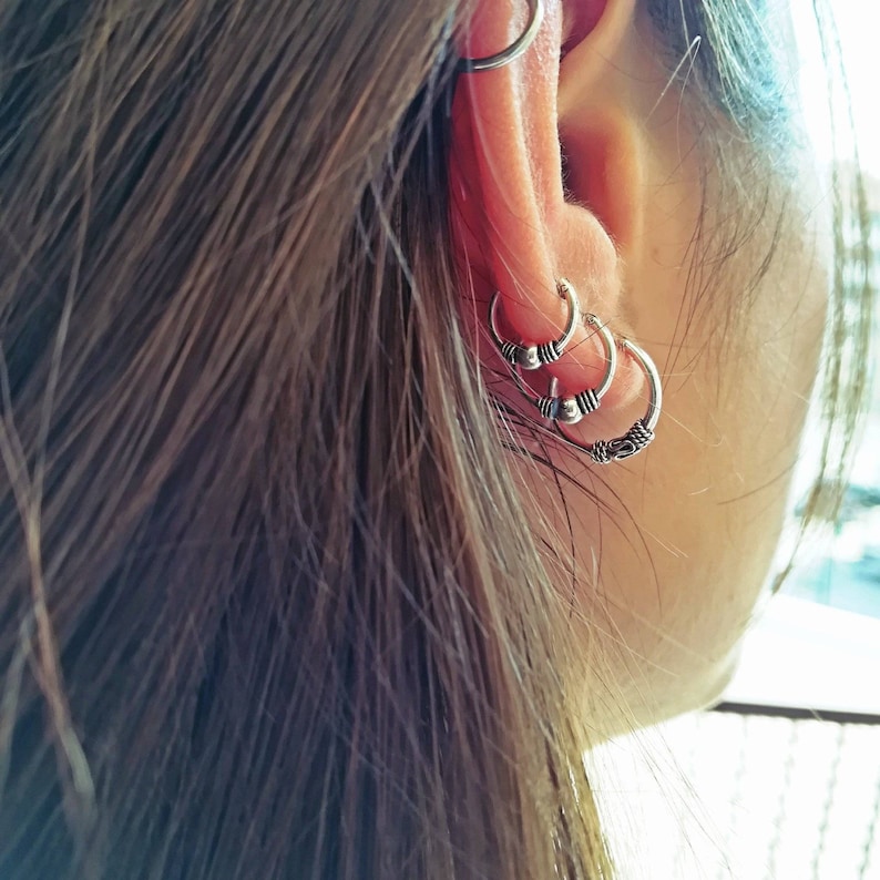 Bali Hoops Small Silver Hoops Cartilage Piercing Mens - Etsy