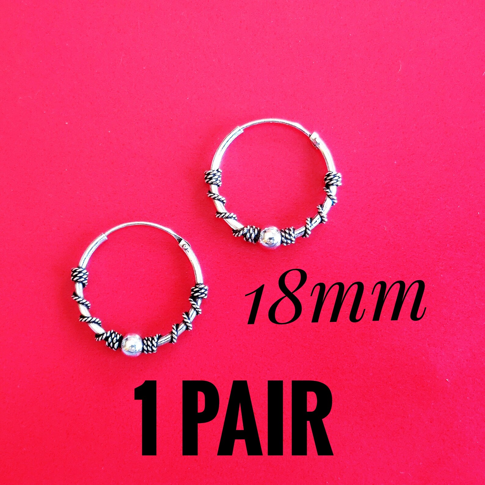 18mm 070 Silver Bali Hoop Earrings Hoops With Ball - Etsy