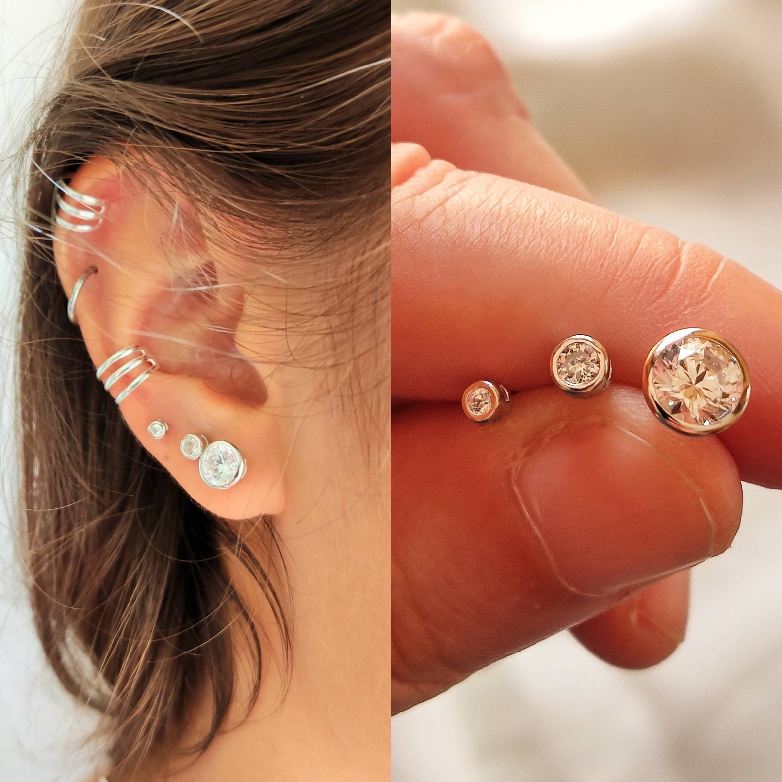 Diamond Studs Mix and Match Earring Set Mismatched Earrings - Etsy