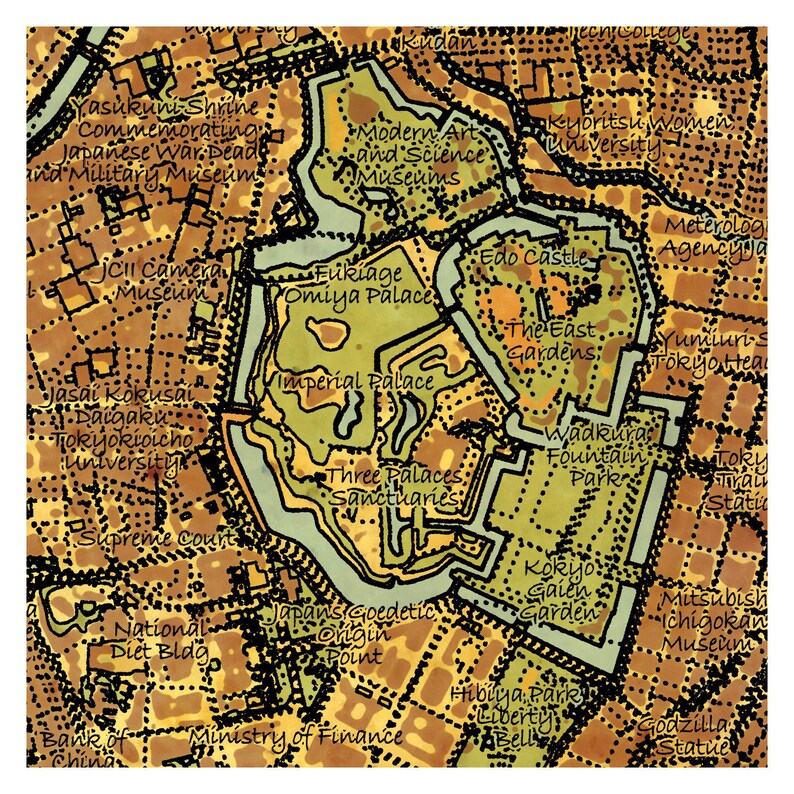 TOKYO Map Print With Labels Paper or Canvas Mounted or - Etsy