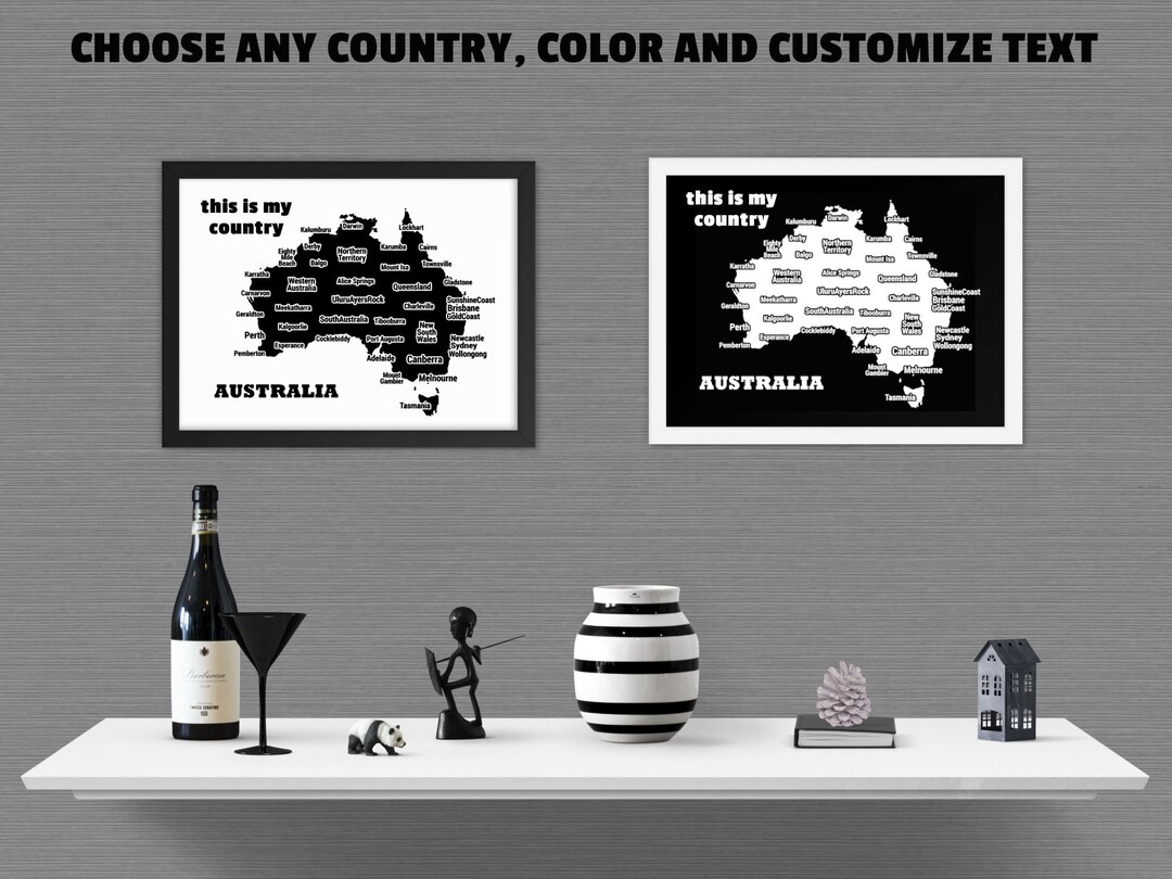 AUSTRALIA or Any Other Country Minimalist Map With - Etsy