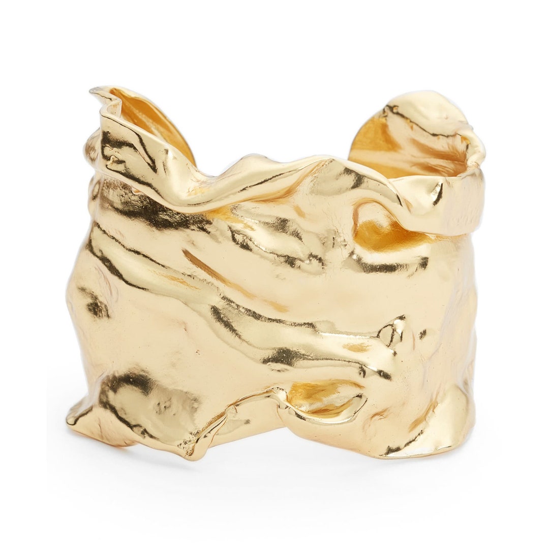 Crumpled Foil Cuff Bracelet, 24KT Gold Overlay, Gold Bangle, Organic ...