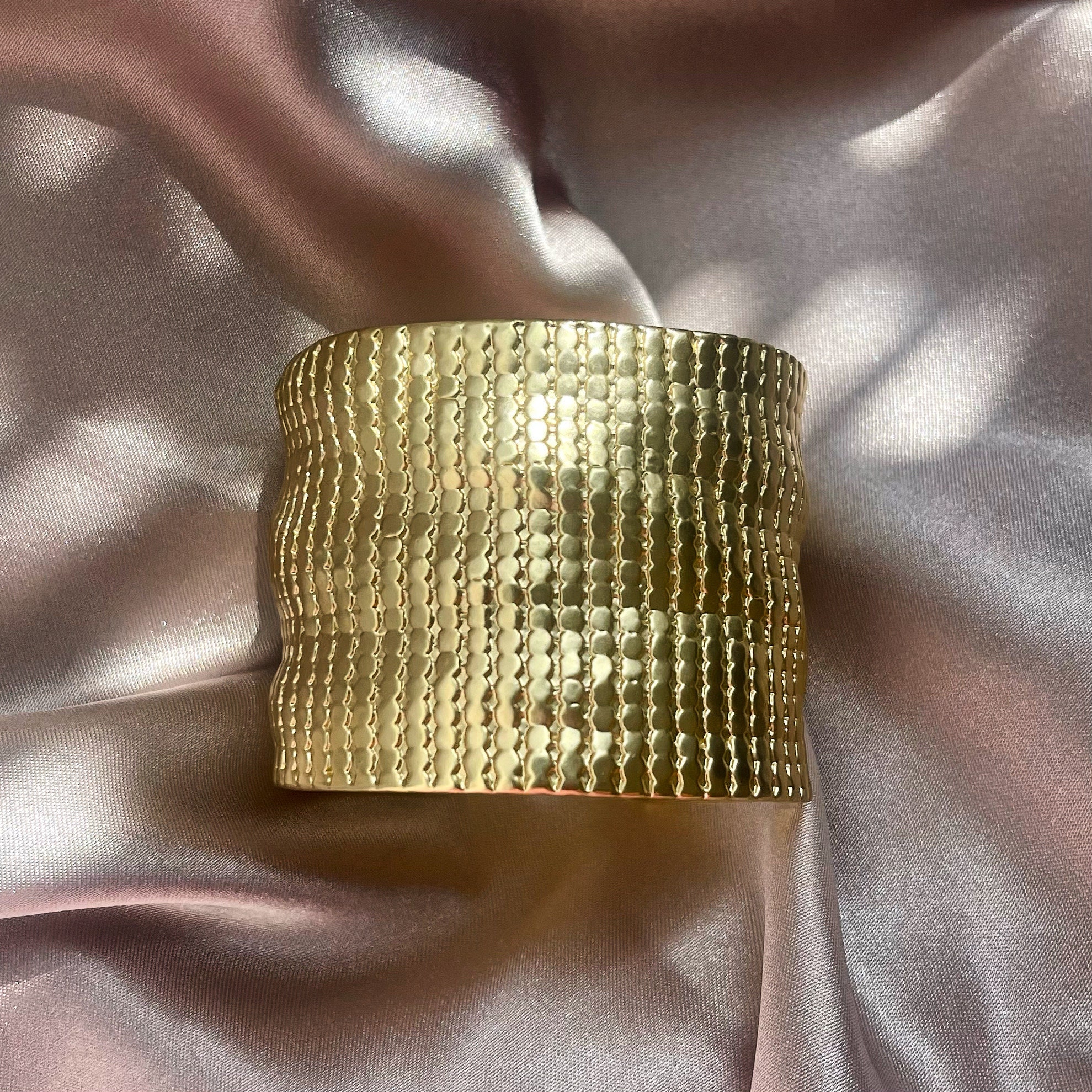 Chainmail Cuff Bracelet, 24KT Gold Overlay, Gold Bangle, Organic Shape ...