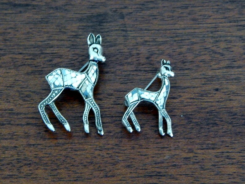 Deer Pins, Silvertone Deer Pin Set, Vintage Deer Pin Set, Mom and Baby ...