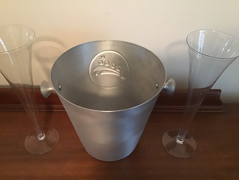 Vintage Y2K Ice Bucket With Champagne Glasses, Year 2000 Aluminum Ice ...