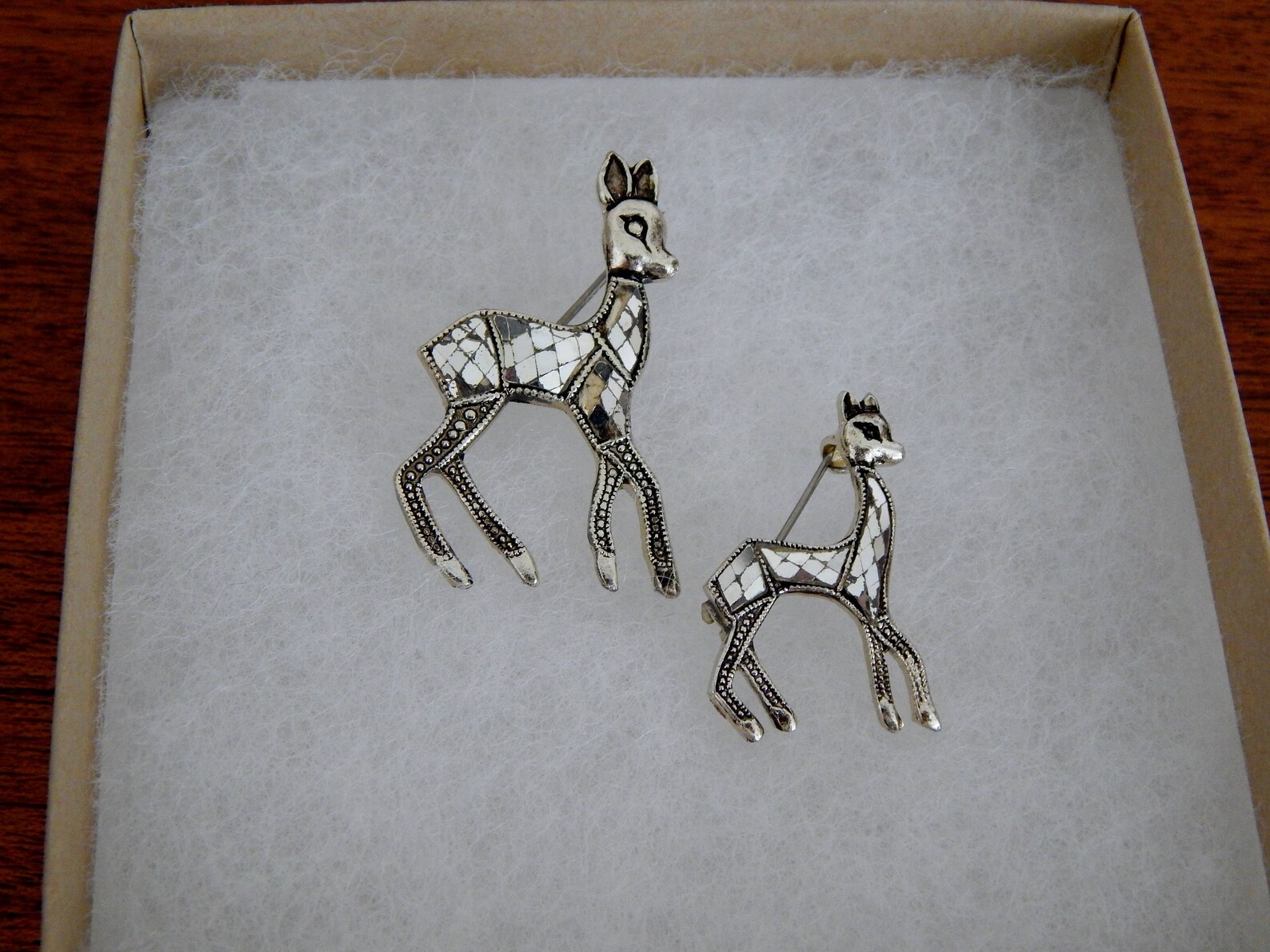 Deer Pins, Silvertone Deer Pin Set, Vintage Deer Pin Set, Mom and Baby ...