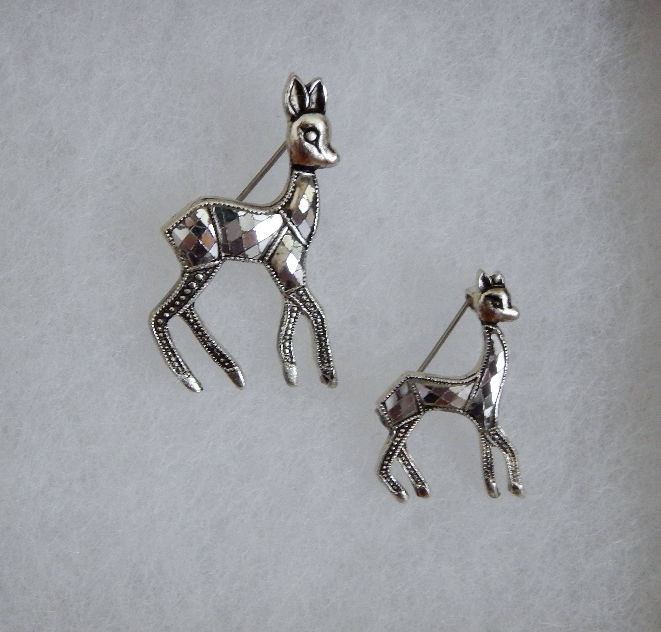Deer Pins, Silvertone Deer Pin Set, Vintage Deer Pin Set, Mom and Baby ...