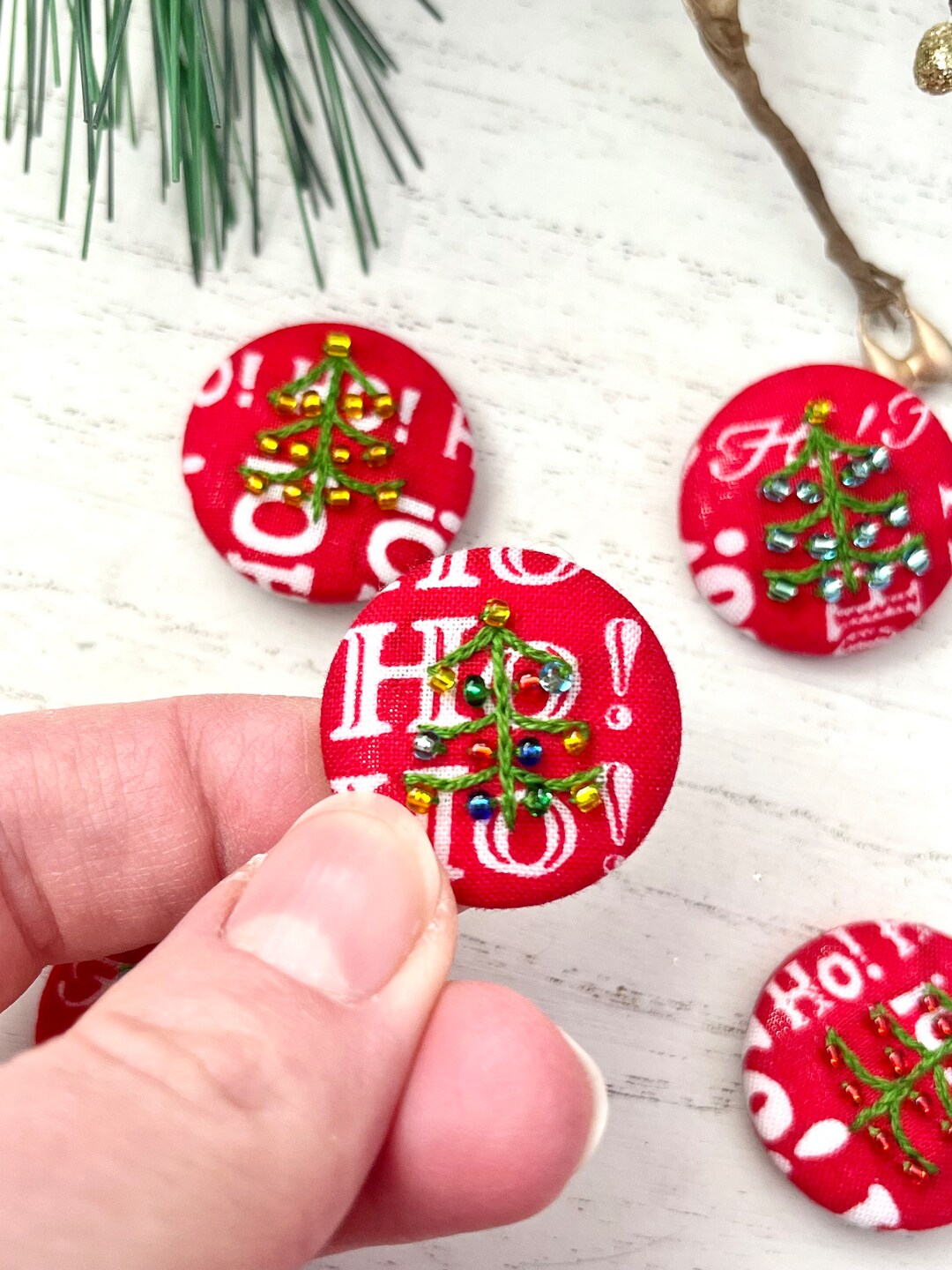 Christmas Tree Buttons | Christmas Tree Art | Embroidered Christmas ...
