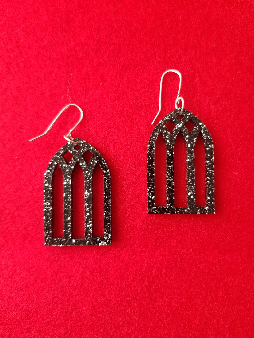 Gothic Window Earrings | Laser Cut Jewellery | Black Glitter Earrings ...