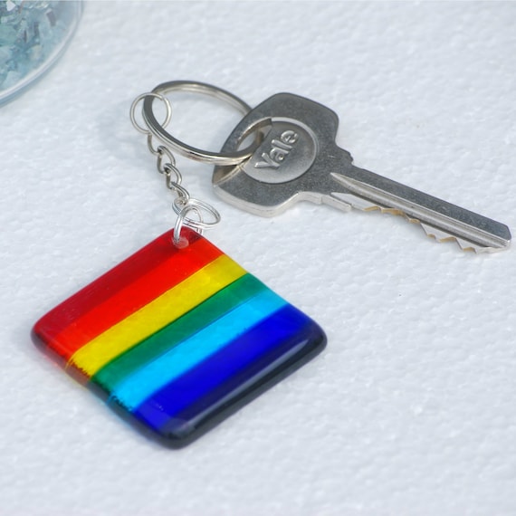 Rainbow Keyring Small Gift Fused Glass Colourful Keychain - Etsy