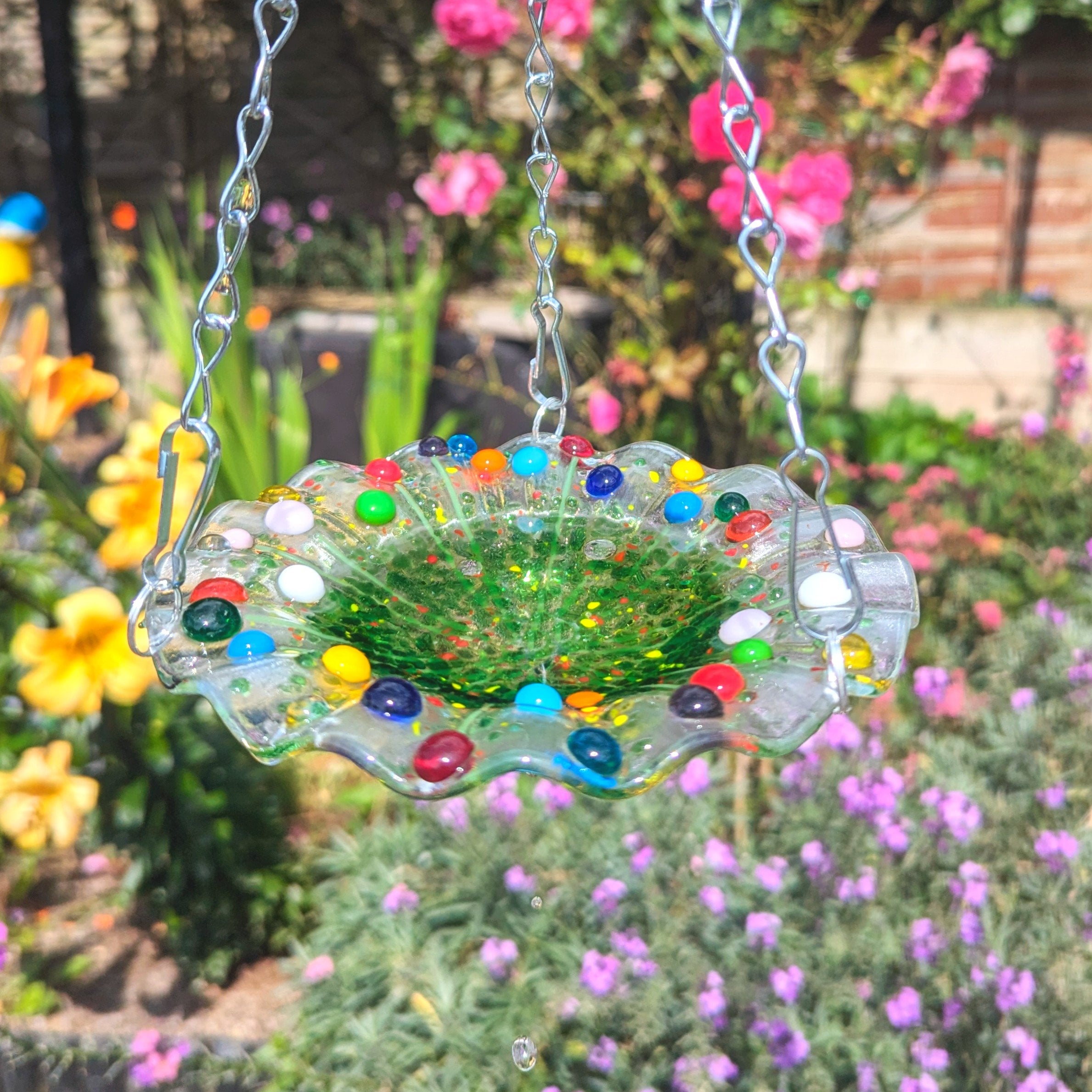 Bird Bath Feeder Handmade Fused Glass Small Wildlife Bowl for Garden - Etsy