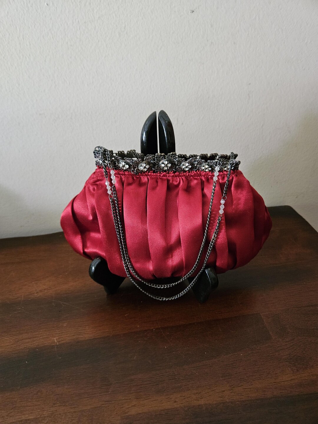 Vintage Retro Red Satin Silk Evening Purse 8-inch Chain for Formal ...