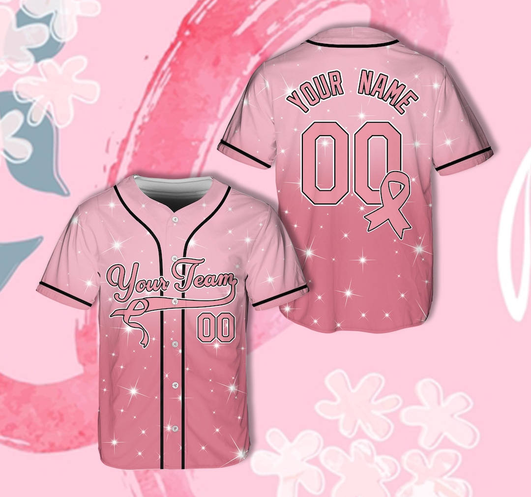 Personalized Sparkling Breast Cancer Baseball Jersey,pink Ribbon Jersey ...