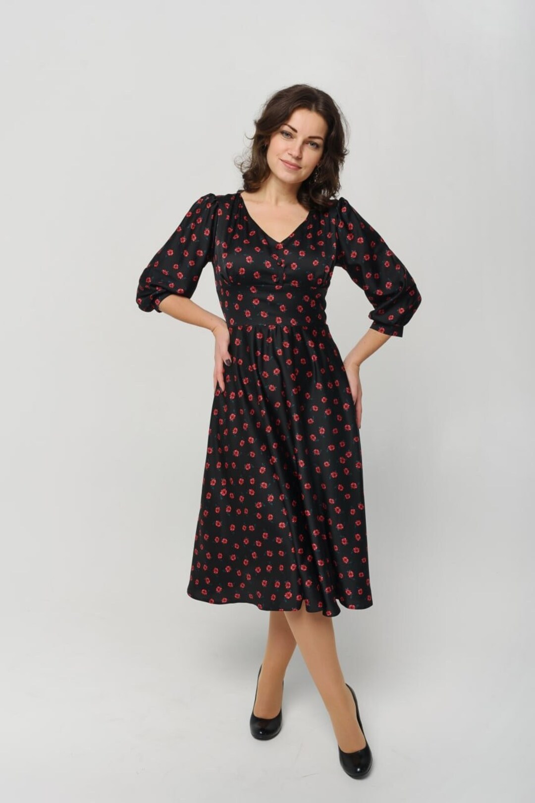 90s Maternity Dress Floral Midi Dress Grunge High Waist Day Dress Retro ...