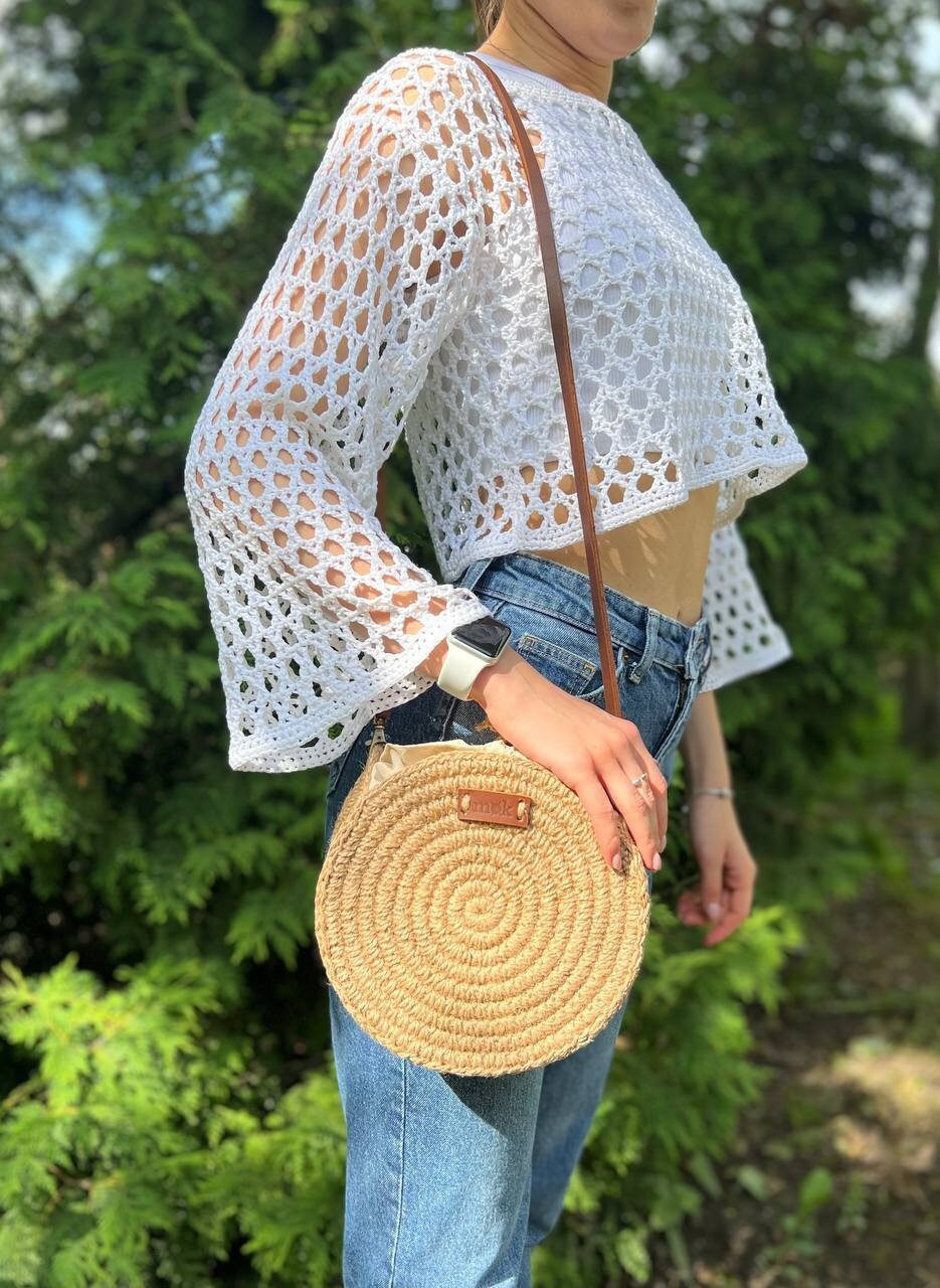 Round Crossbody Purse, Wicker Jute Bag, Round Woven Bag, Small ...