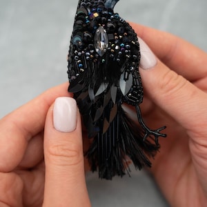 Fine Jewelry Beaded Brooch Pin, Raven Brooch, Black Bird Jewelry ...