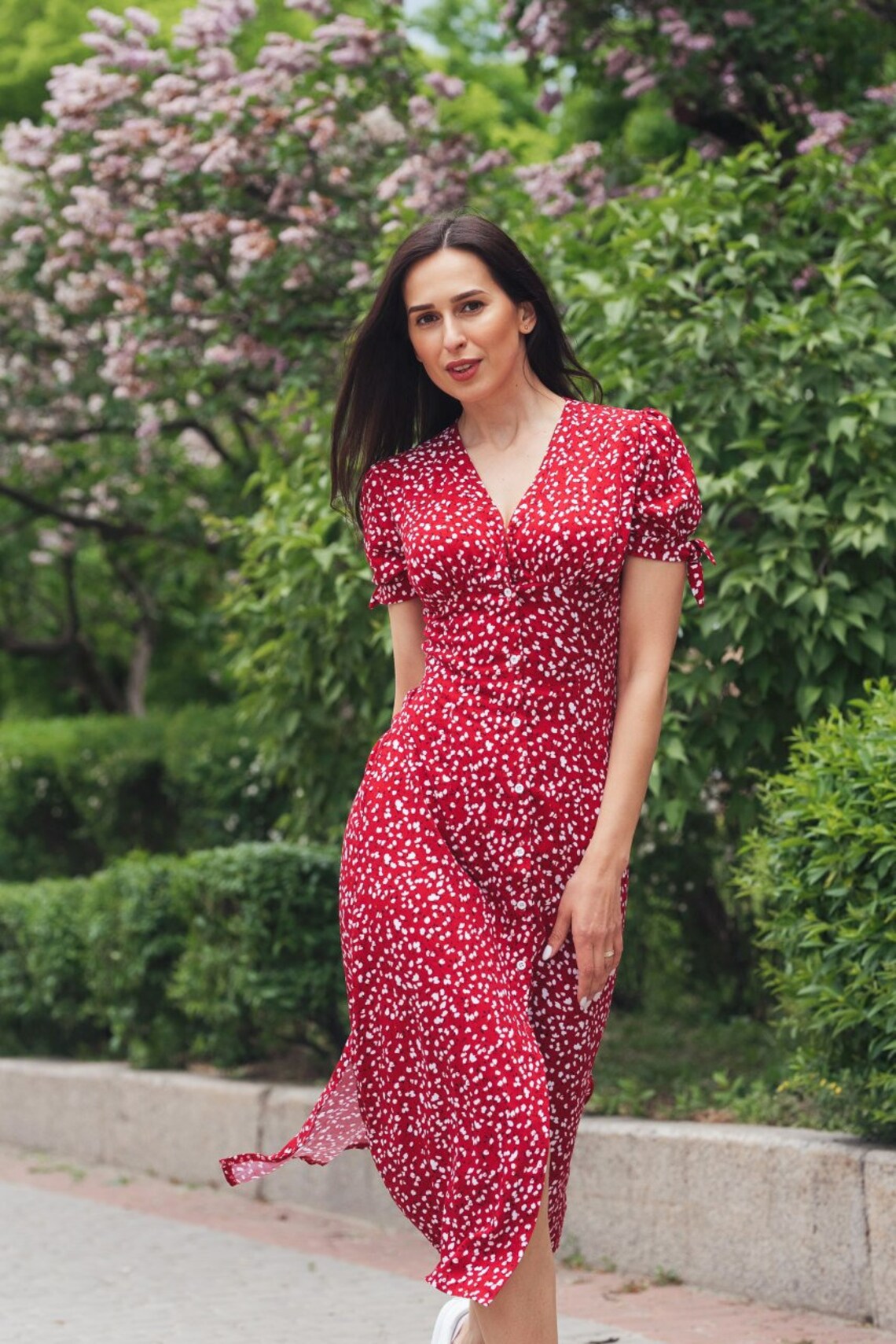 Button Front Midi Dress for Woman Red Cotton Summer Dress - Etsy
