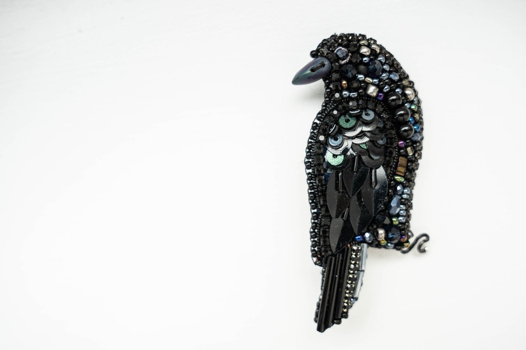 Statement schwarze Vogel Perlen Brosche, feiner Schmuck für Frauen ...